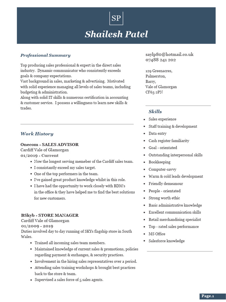 Shailesh Patel CV | PDF | Sales | Microsoft