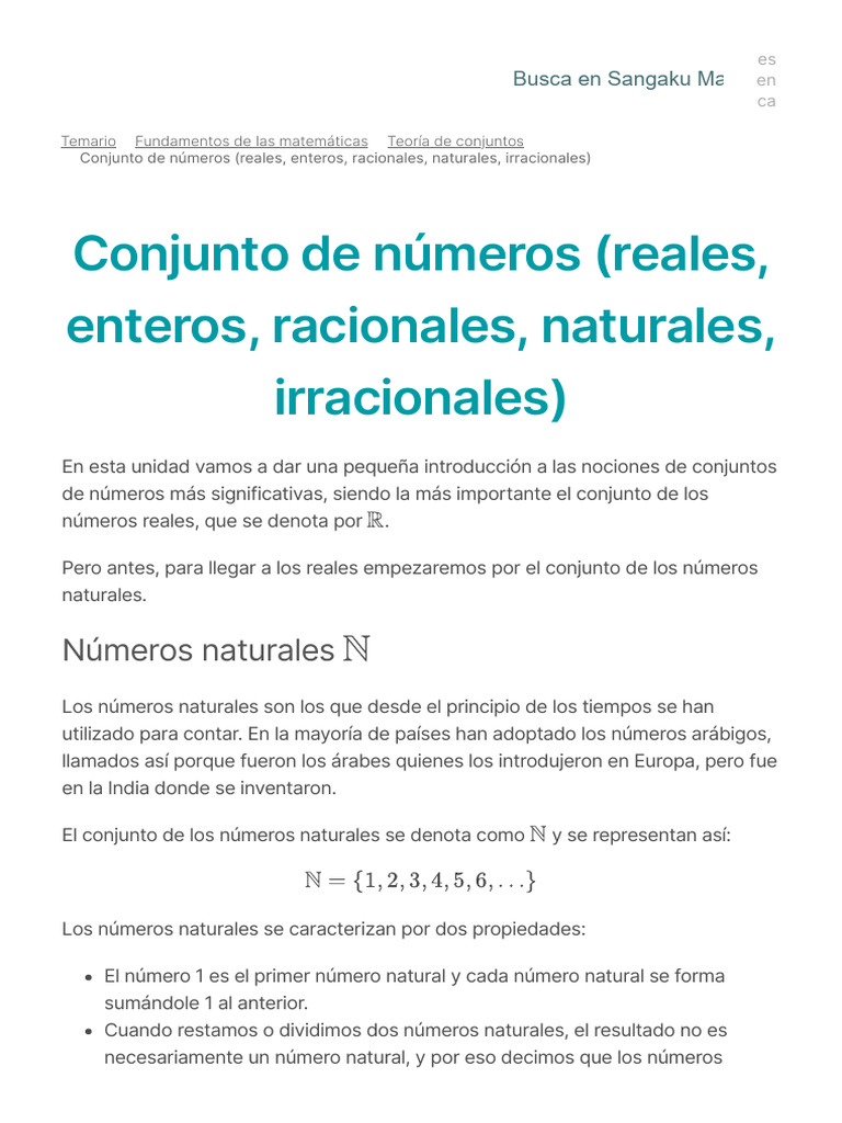 Conjunto de números (reales, enteros, racionales, naturales, irracionales) | PDF | Números | Entero
