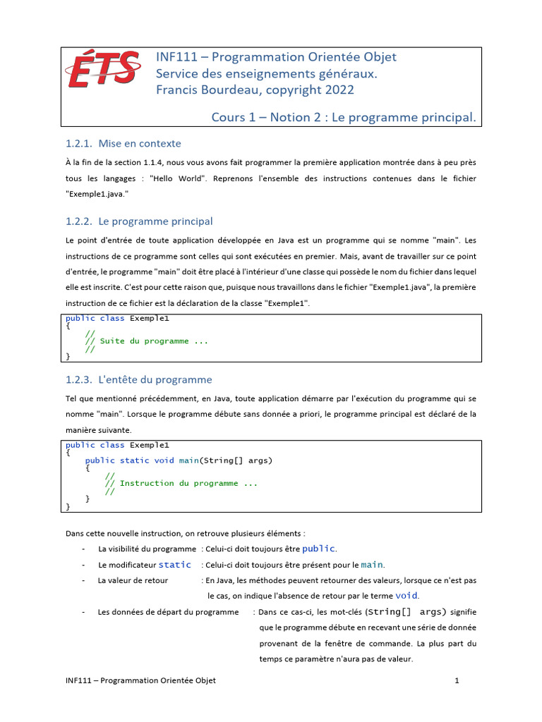 Cours1 2 Programme Principal | PDF | Programme informatique | Programmation