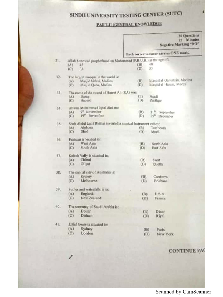 Sindh Uni 2019 Test Paper | PDF