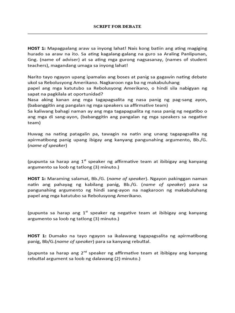 SCRIPT FOR DEBATE (Sample) | PDF