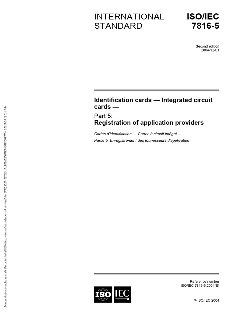 International Standard: Iso/Iec 7816-5 | PDF | International Organization For Standardization ...