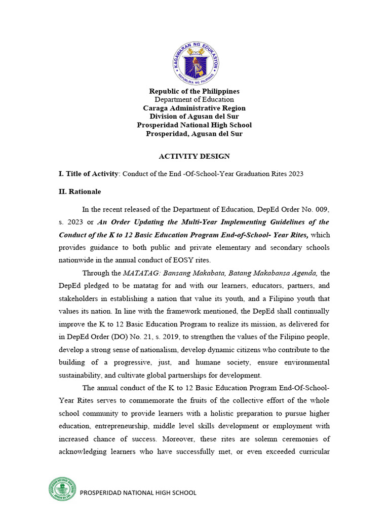 ACTIVITY-DESIGN Graduation 2023 | PDF