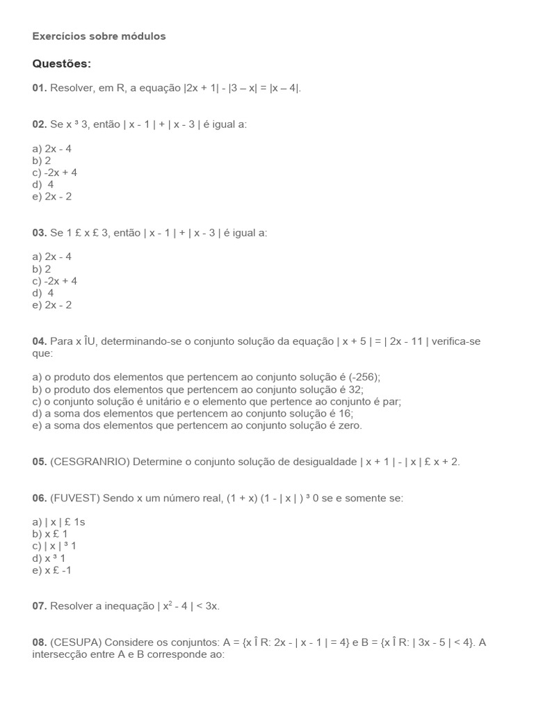 Exercícios Sobre Módulos | PDF