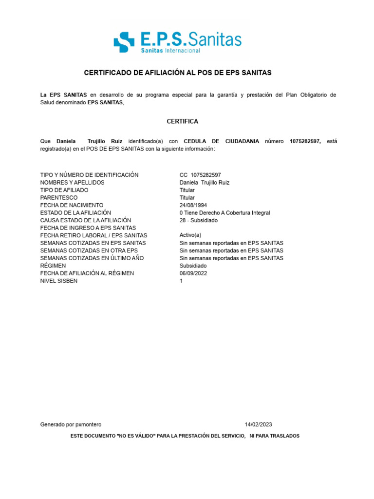 Certificado de Salud | PDF