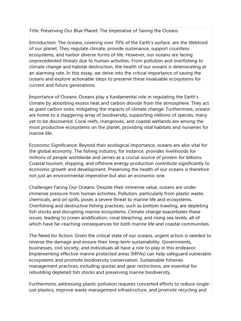 Saving The Oceans | PDF | Oceans | Human Impact On The Environment