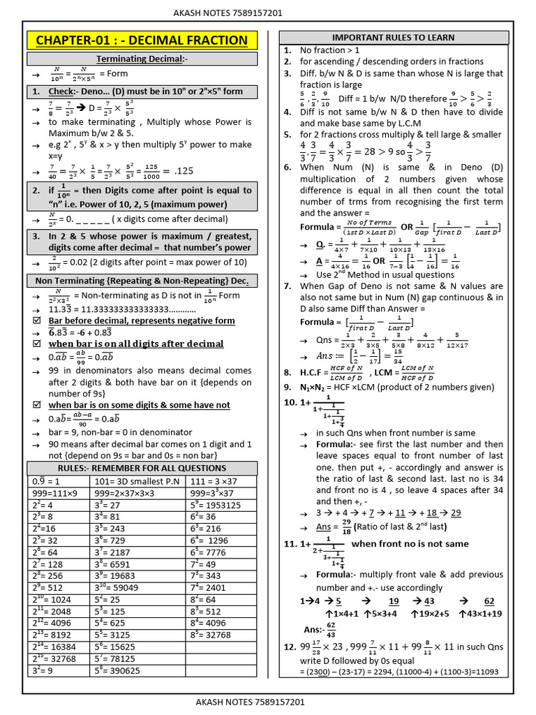 Class-00 (29-01-2024) Decimal System Notes | PDF | Decimal | Multiplication