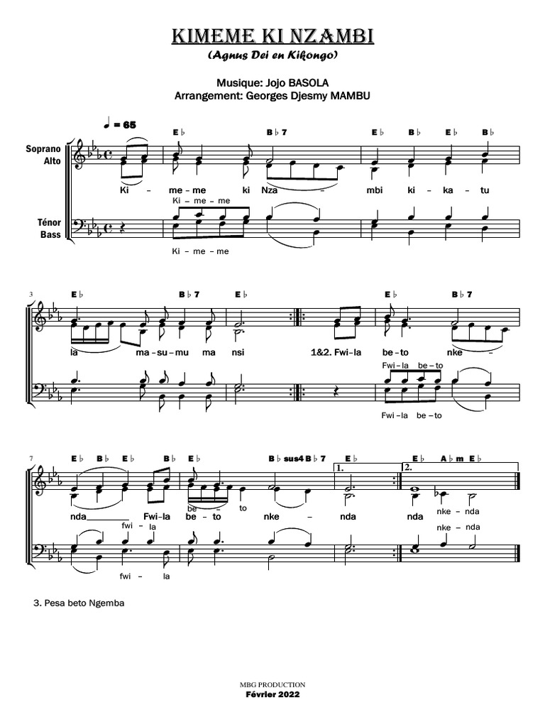 Kimeme Ki Nzambi - Jojo BASOLA - Arr - Georges Djesmy MAMBU | PDF