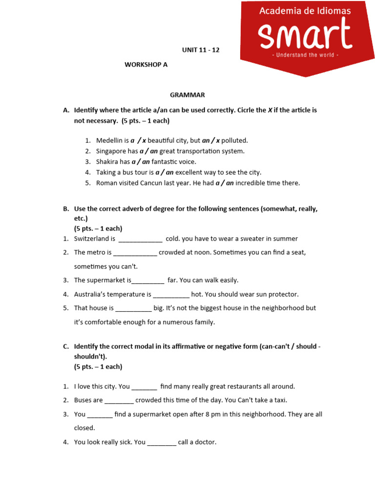 Copia de Units 11-12 Workshop A1 | PDF | Linguistics