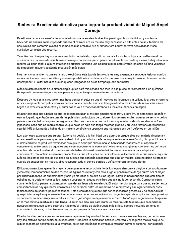 Síntesis - Excelencia Directiva para Lograr La Productividad de Miguel ... Síntesis - Excelencia Directiva para Lograr La Productividad de Miguel ...
