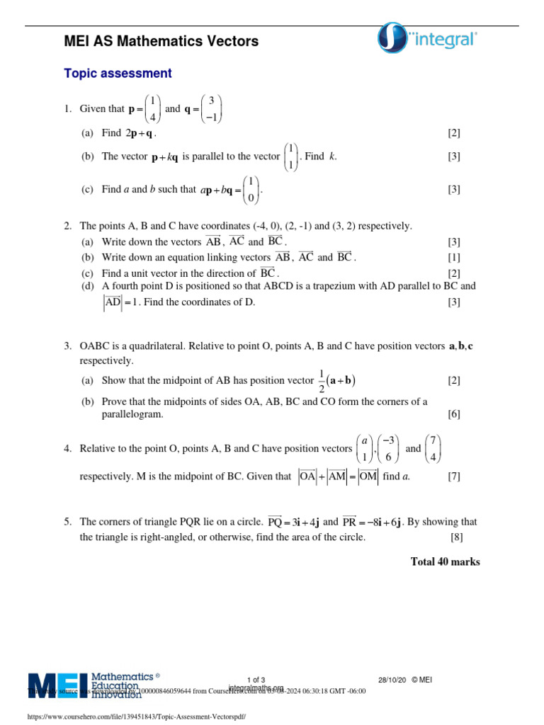 Topic Assessment Vectors PDF | PDF | Classical Geometry | Euclid