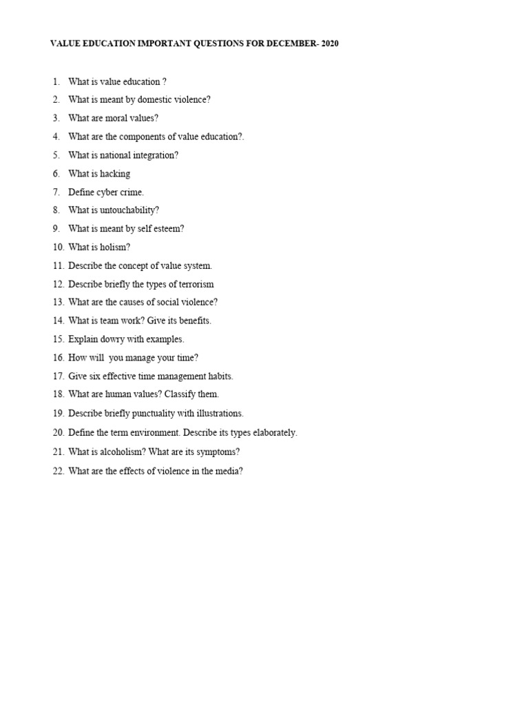 Key Value Education Questions 2020 | PDF