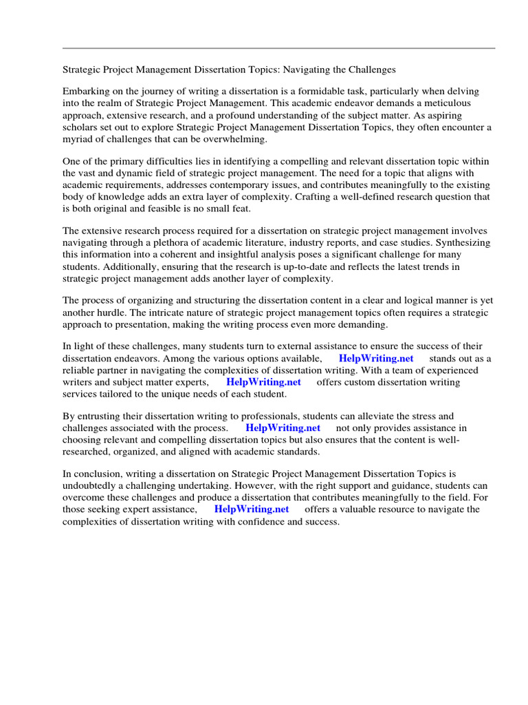 Strategic Project Management Dissertation Topics | PDF | Project ...