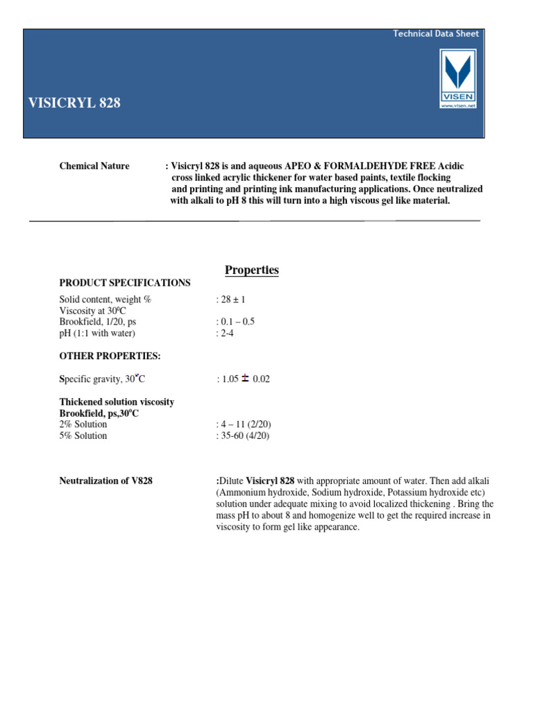 Visicryl 828 | PDF | Hydroxide | Ph