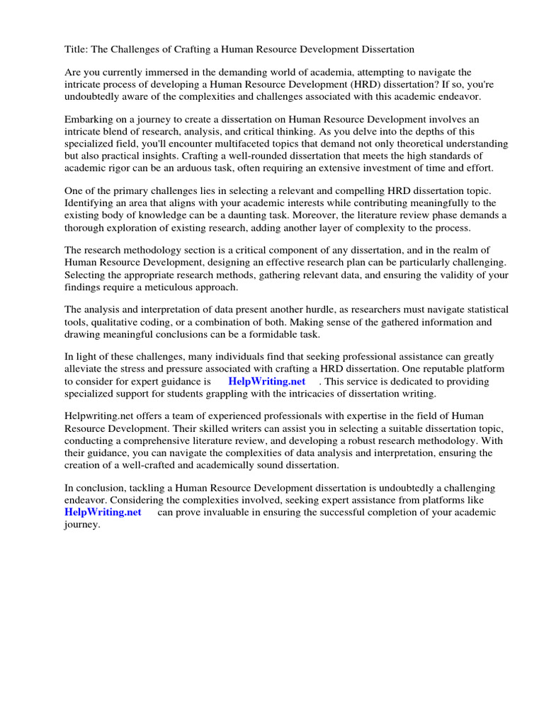 Human Resource Development Dissertation Topics | Download Free PDF ...