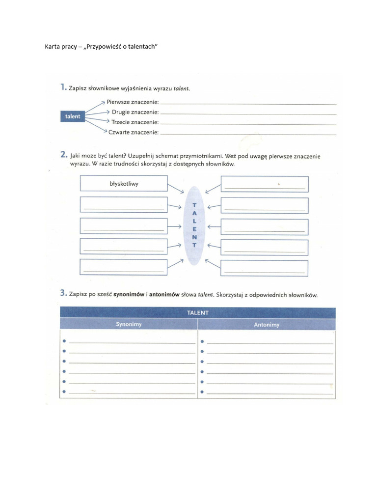 Karta Pracy - Przypowieść o Talentach | PDF