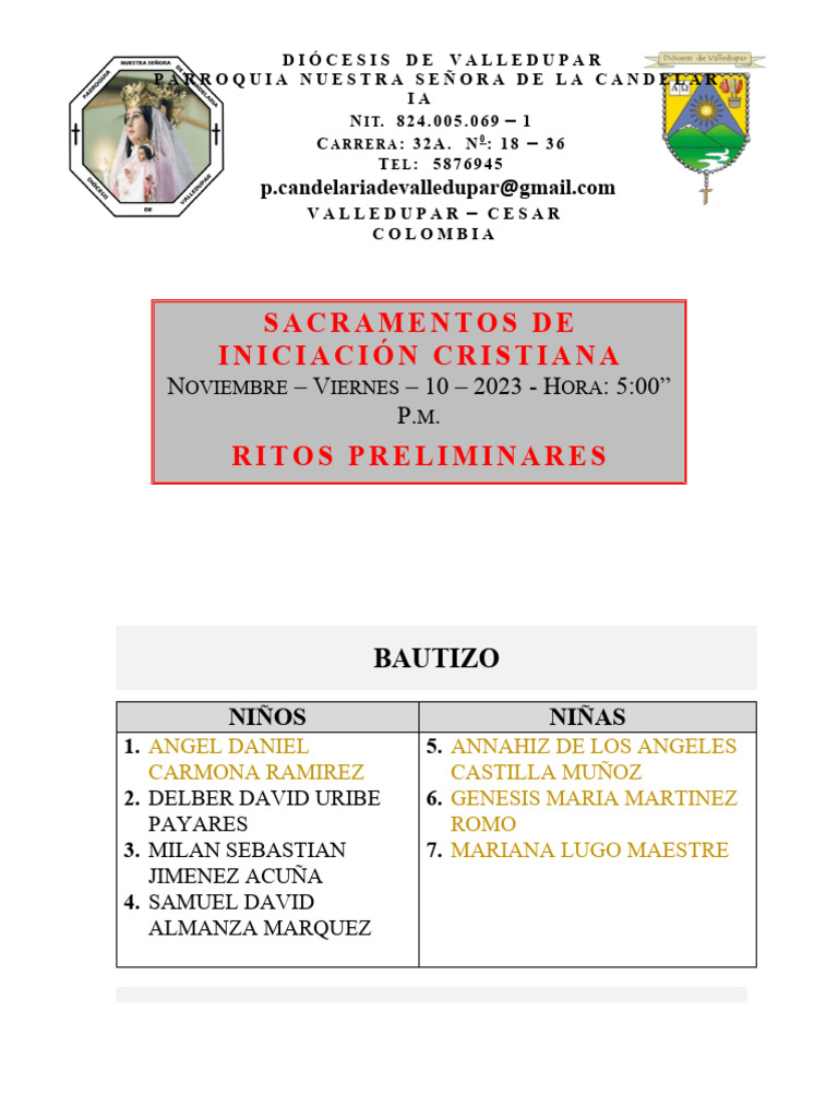 Lista de Niños Bautizo 2023 | PDF