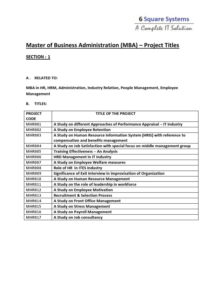 MBA - Titles - 6 Square Systems | PDF | Business