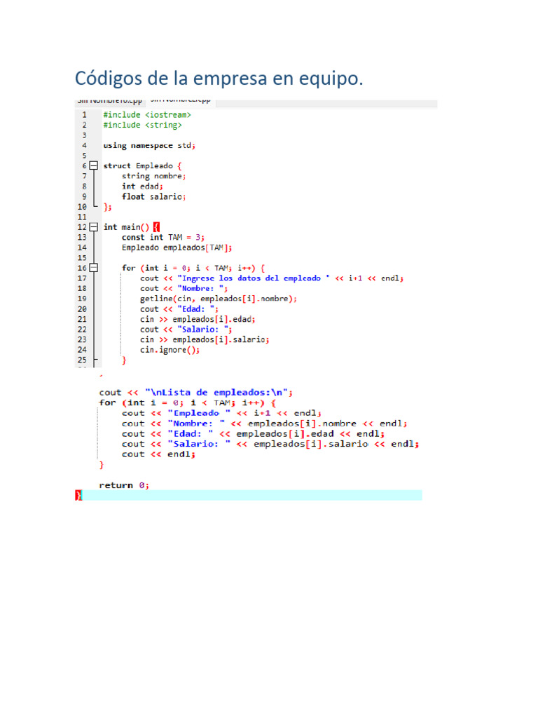 Códigos de La Empresa en Equipo | PDF