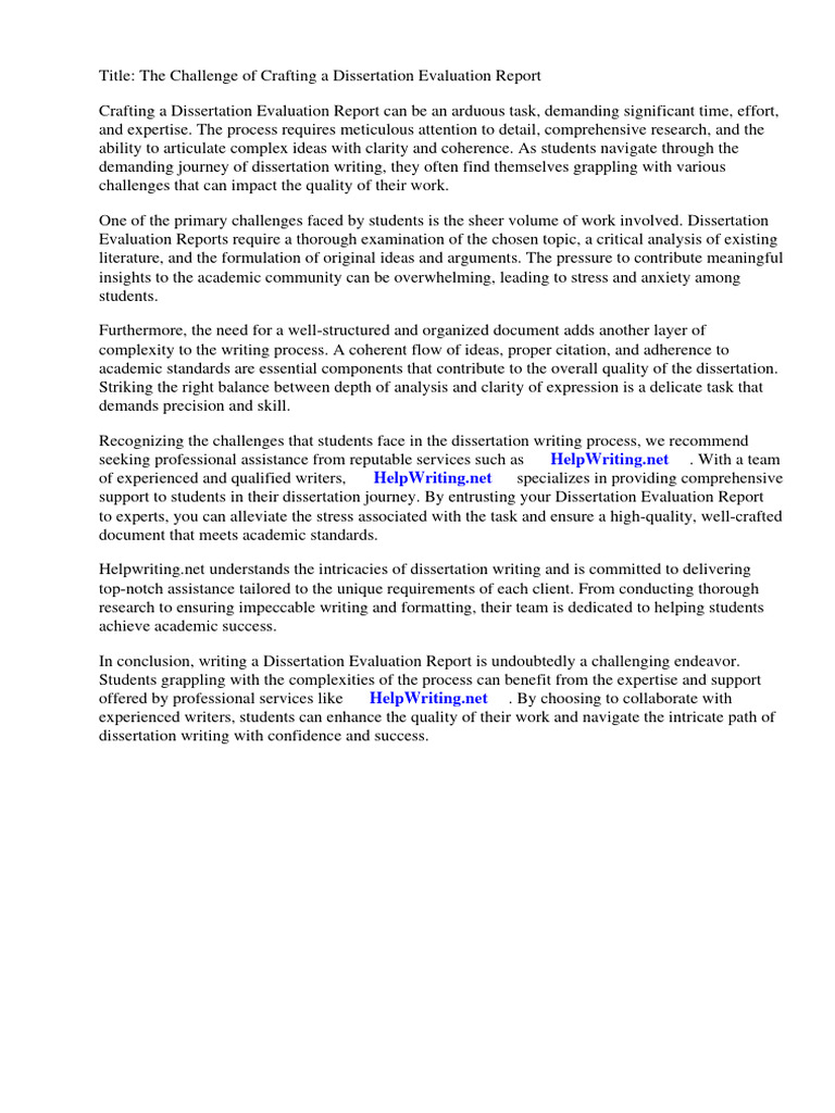 Dissertation Evaluation Report | PDF | Thesis | Evaluation