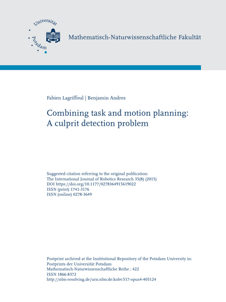 Combining Task and Motion Planning: A Culprit Detection Problem | PDF ...