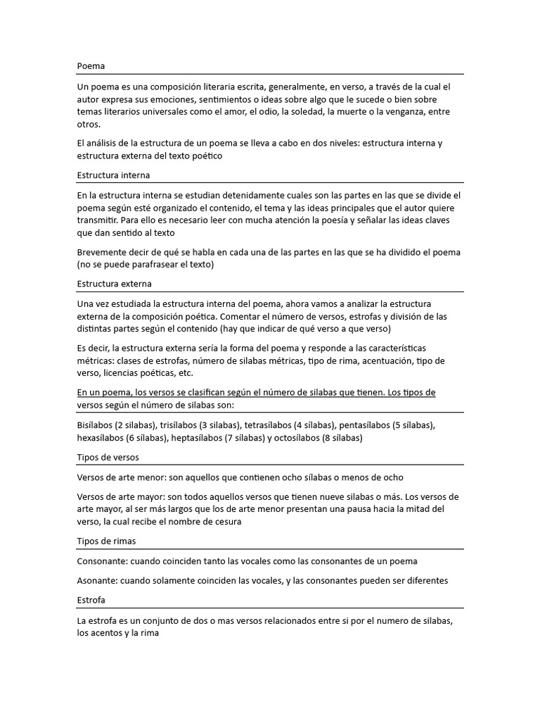 Estructura del Poema: Interna y Externa | PDF | Poesía | Rima