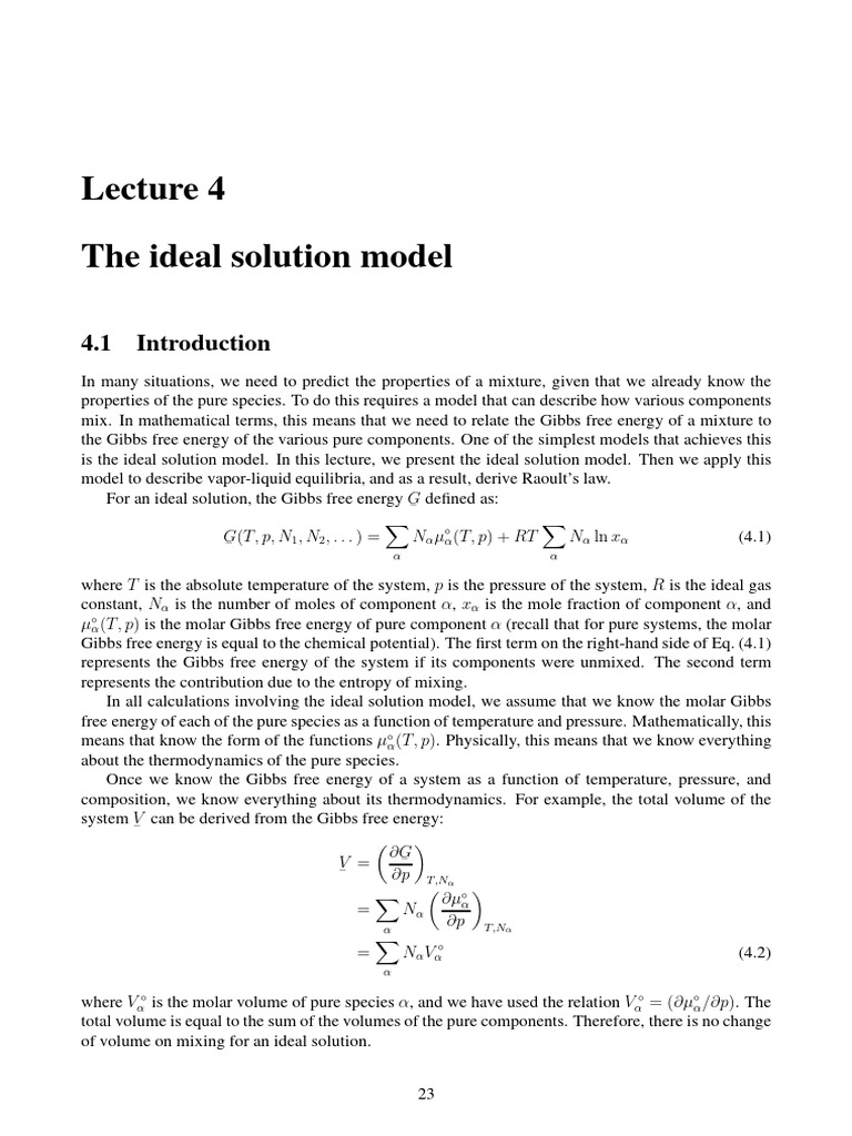 04 - The Ideal Solution Model | PDF | Entropy | Gibbs Free Energy
