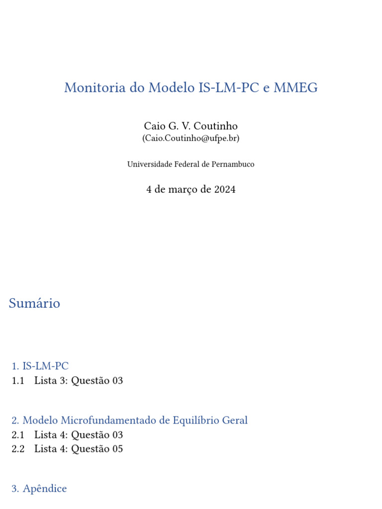 Monitoria Do Modelo IS-LM-PC e MMEG - Macroeconomia 1 (2023.2) | PDF ...