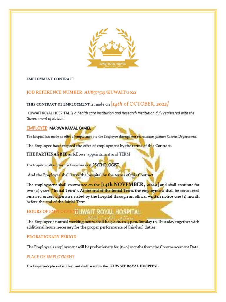 Employment Contract Pdf Employment Salary