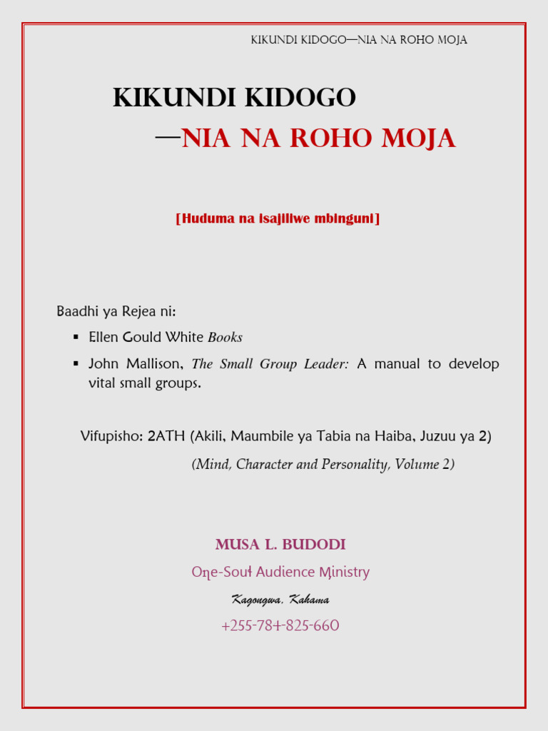 KIKUNDI KIDOGO-NIA Na ROHO MOJA-1 | PDF