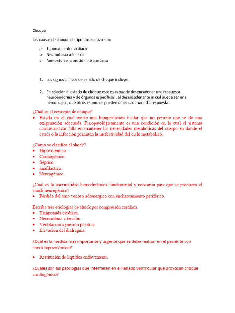 Guía de Choque para Profesionales Médicos | PDF | Choque (circulatorio ...