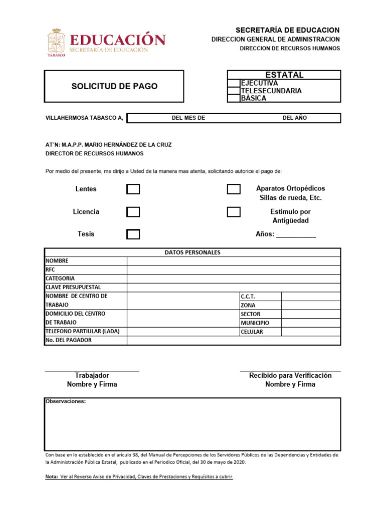 Solicitud Pago de Prestaciones | PDF | Documento de identidad