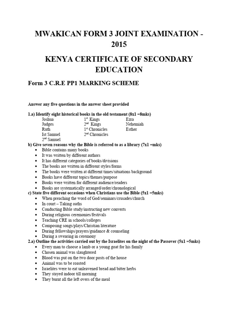 Cre Form 3 pp1 Ms Mod09042022001 | PDF | Book Of Exodus | The Exodus