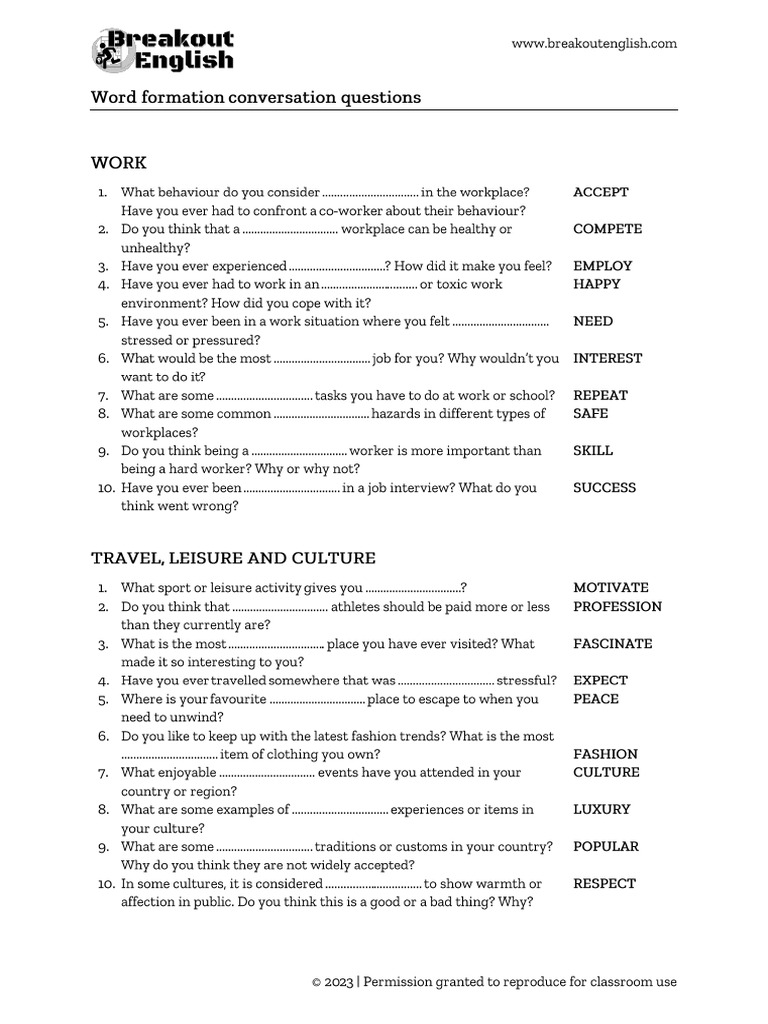 Word Formation Conversation Questions | PDF