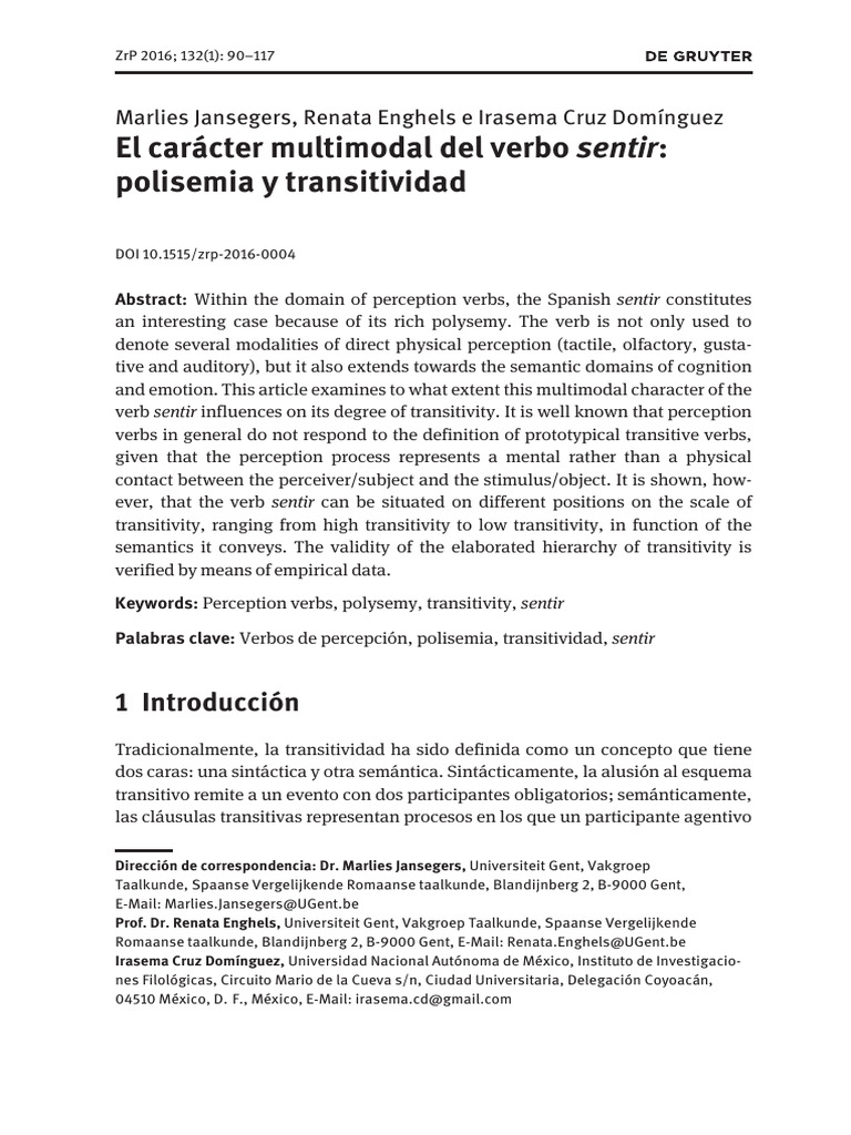 Caracter Multimodal Del Verbo Sentir Polisemia y Transitividad | PDF ...