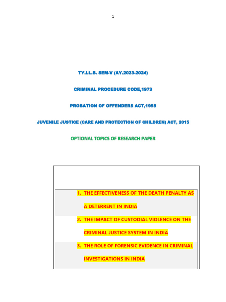 Crpc Research Topics Tyllb | PDF | Criminal Justice | Crime & Violence