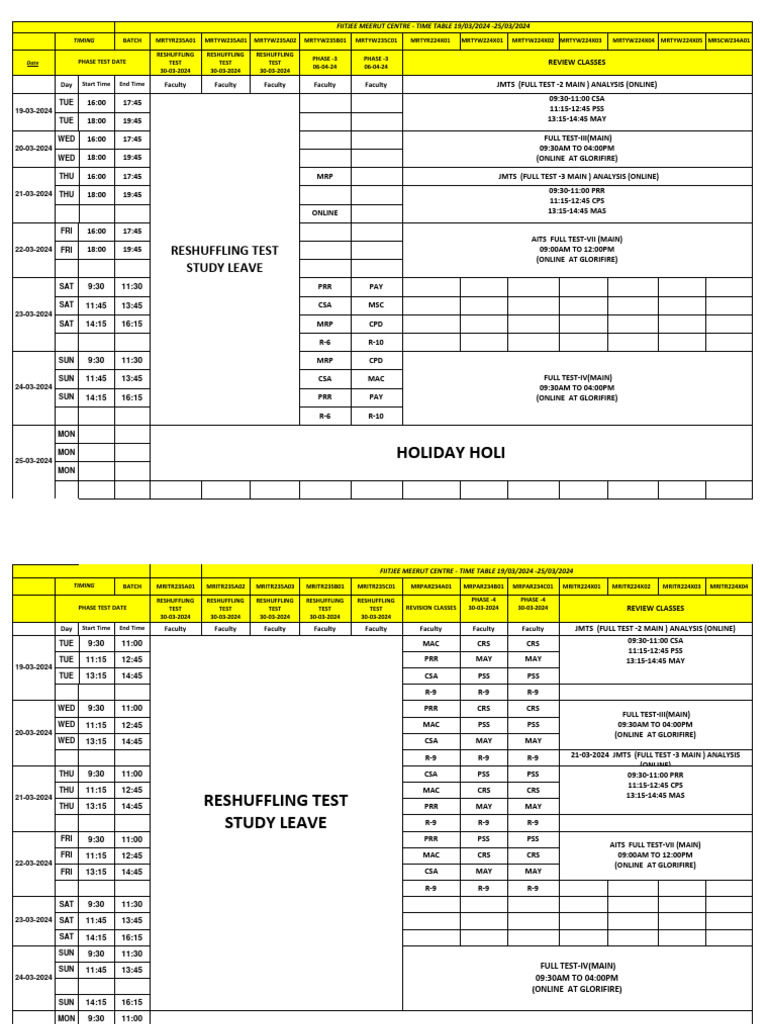 TIME TABLE 19-03-2023 To 25-03-2024 | PDF