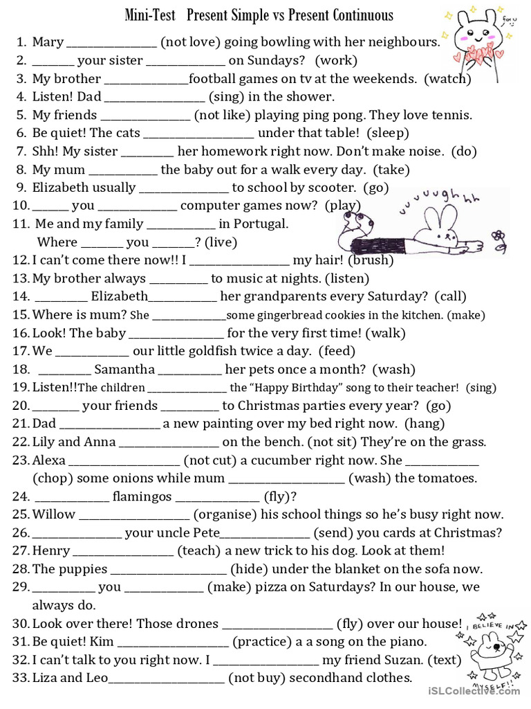 33 Questions Simple Present or Present Continuous | PDF