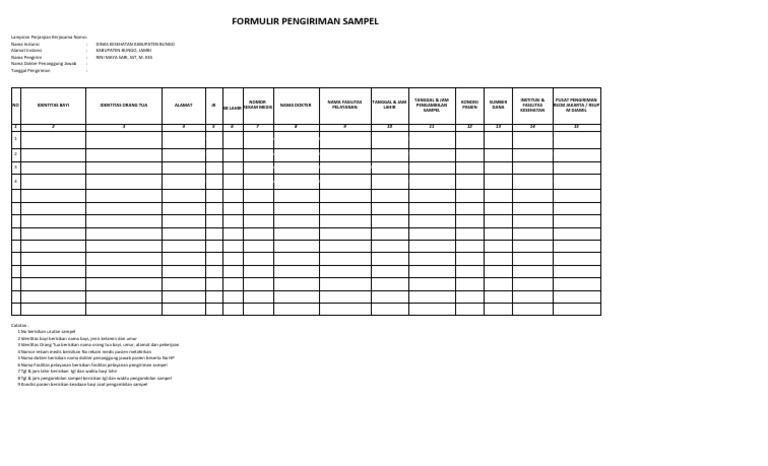 Lembaran Pengambilan Sample SHK | PDF
