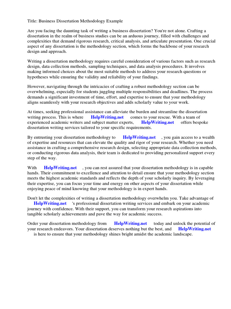 Business Dissertation Methodology Example | PDF | Methodology | Thesis