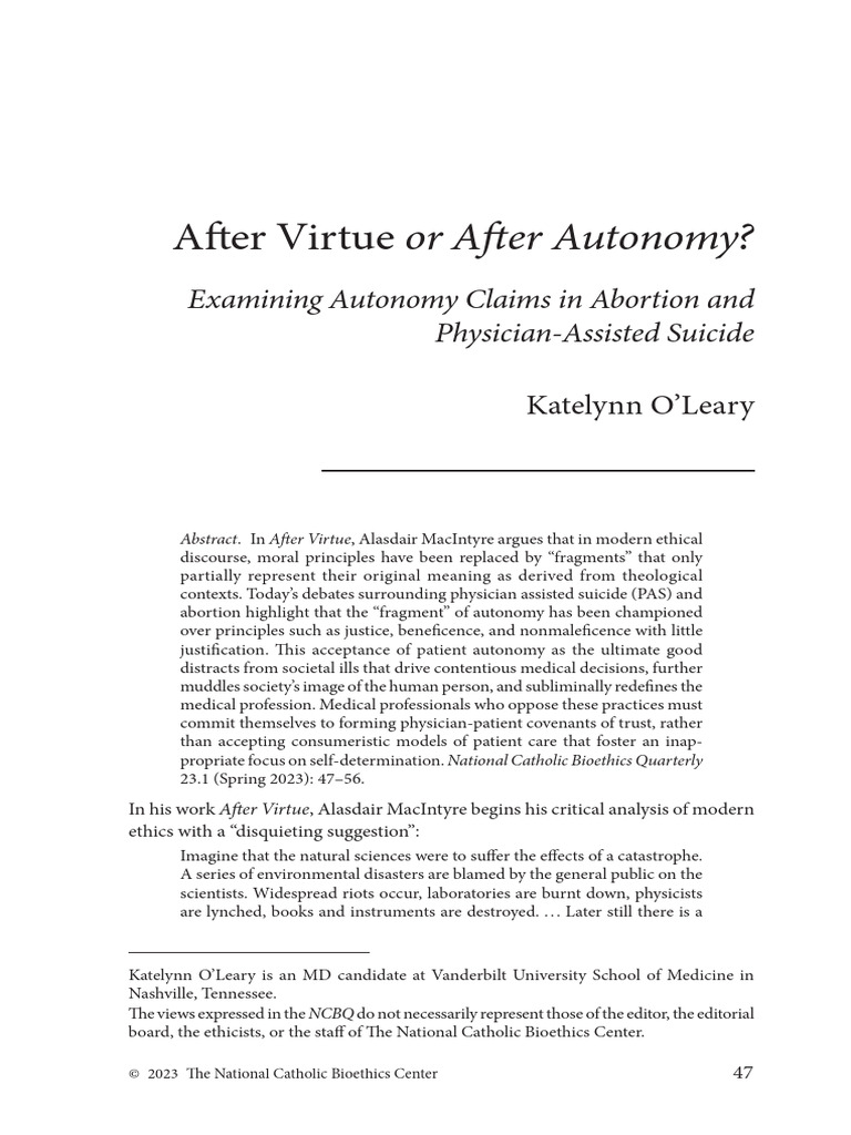 After Virtue or After Autonomy? | PDF | Autonomy | Bioethics