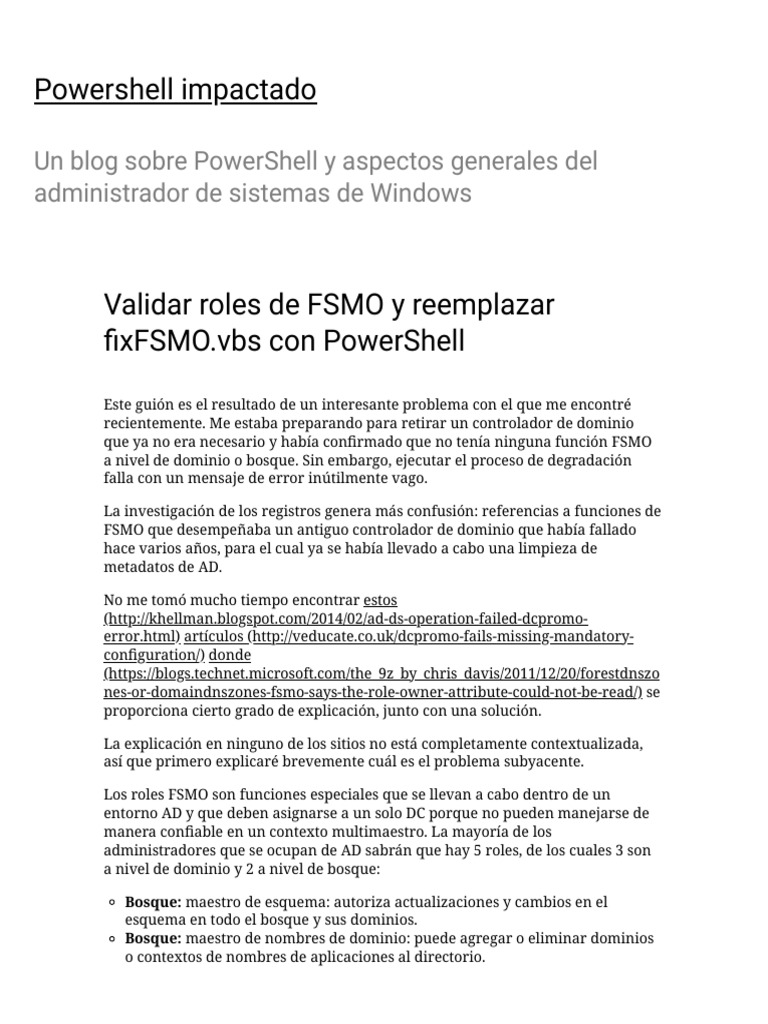 Validación de roles FSMO con PowerShell | PDF | Desarrollo de software ...