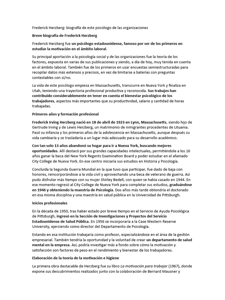 Frederick Herzberg | PDF | Motivación | Motivacional