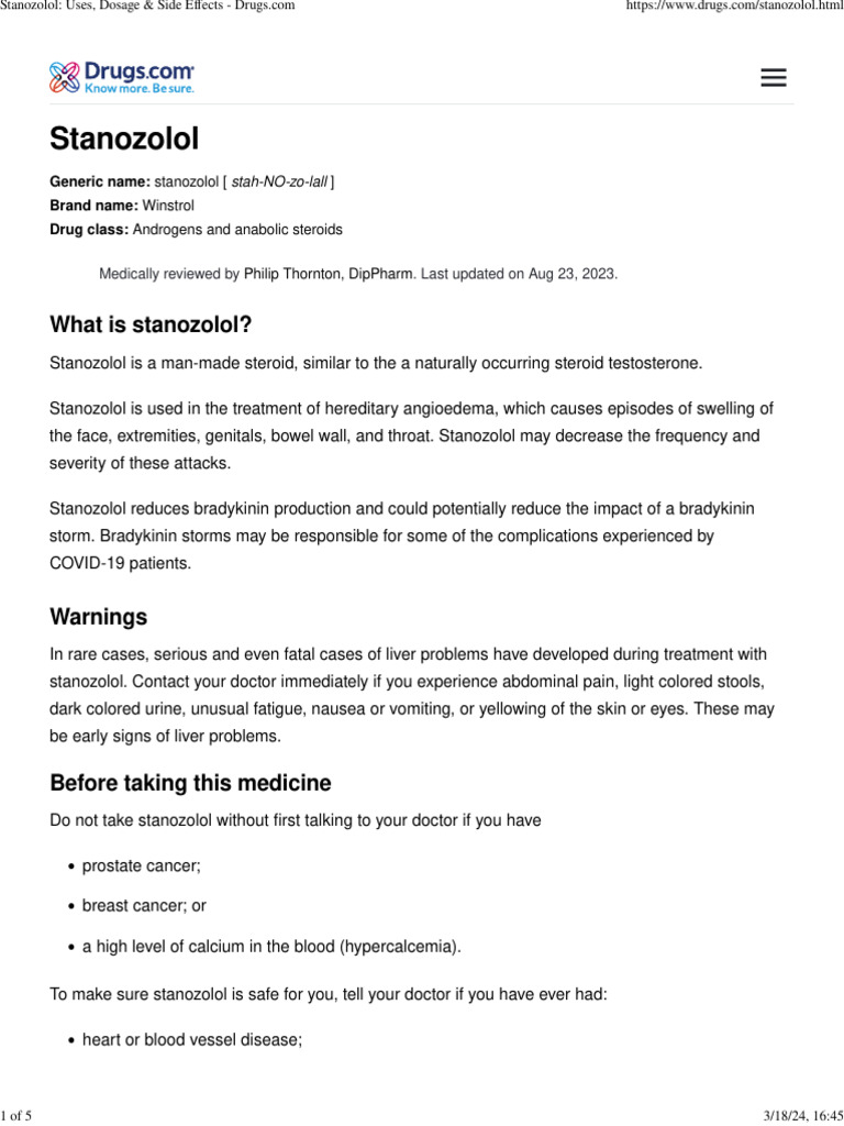 Stanozolol Uses, Dosage & Side Effects | PDF | Dose (Biochemistry ...