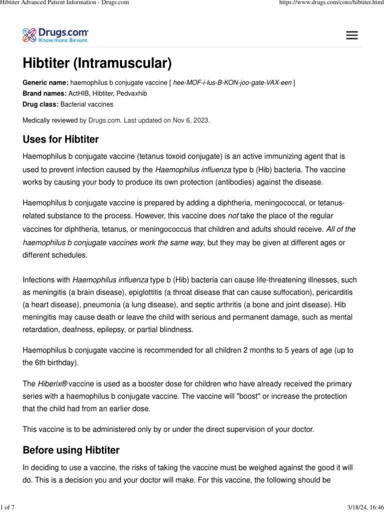 Hibtiter Advanced Patient Information | Download Free PDF | Vaccines ...