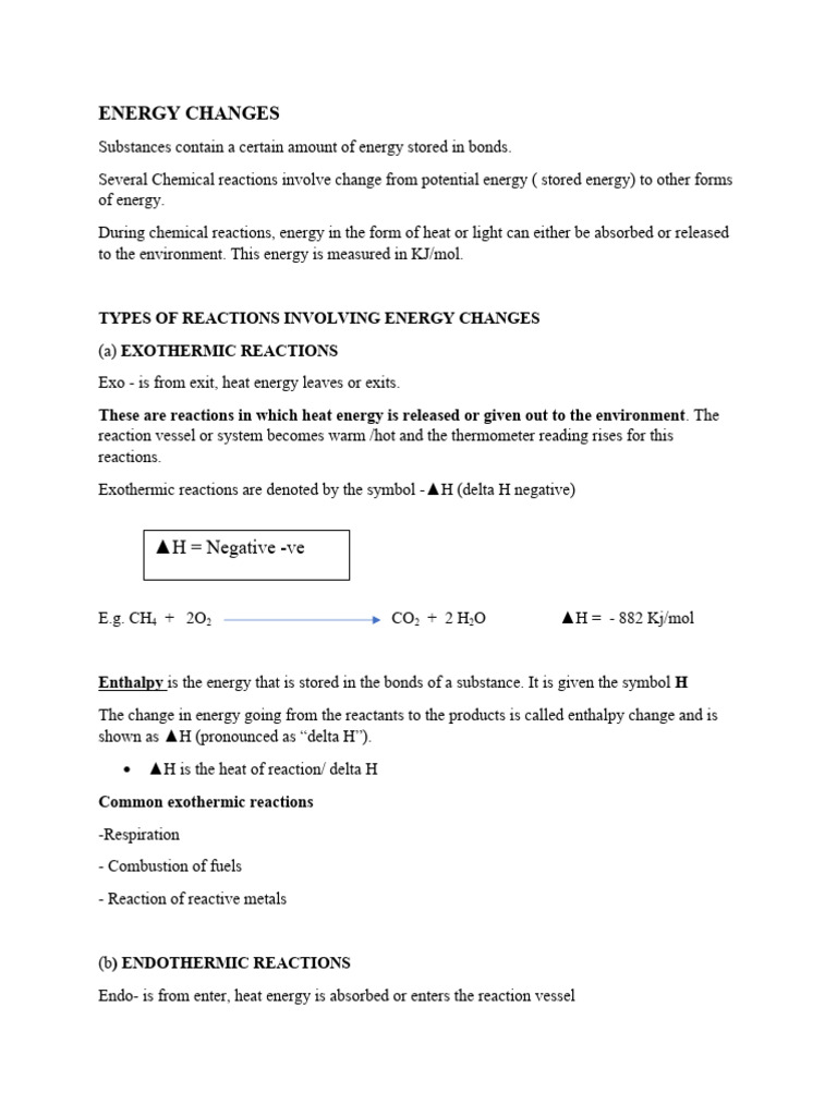 Energy Changes | PDF | Chemical Reactions | Chemistry