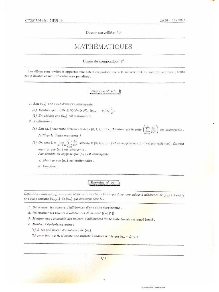 Ds3 Maths Mpsi1 | PDF