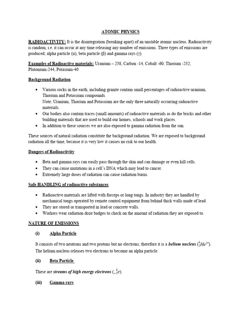 ATOMIC PHYSICS Double - Final | PDF | Radioactive Decay | Ionizing Radiation