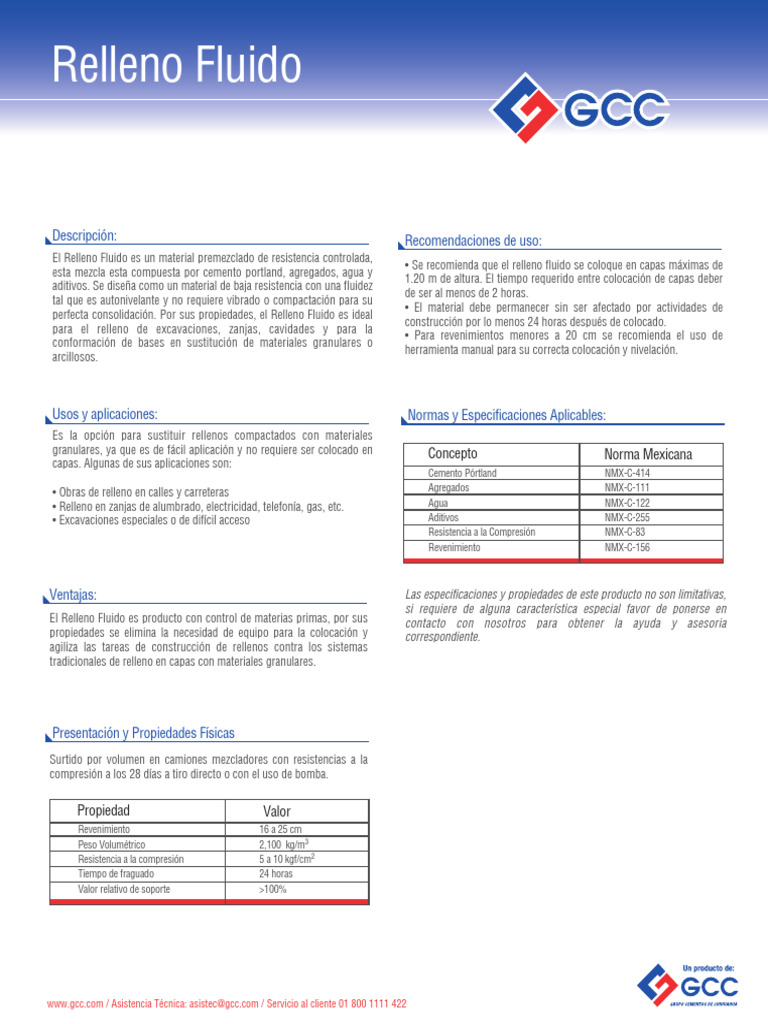 FICHA TEC - Relleno Fluido | Descargar gratis PDF | Cemento | Materiales