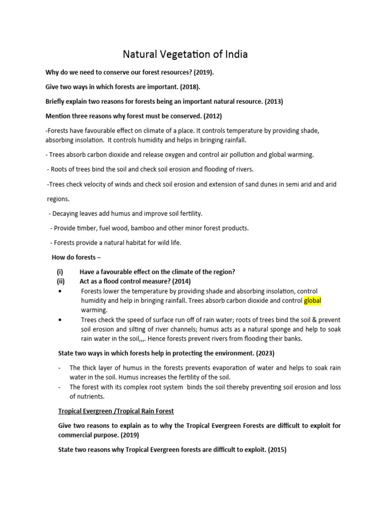 Natural Vegetation of India | PDF | Forests | Soil